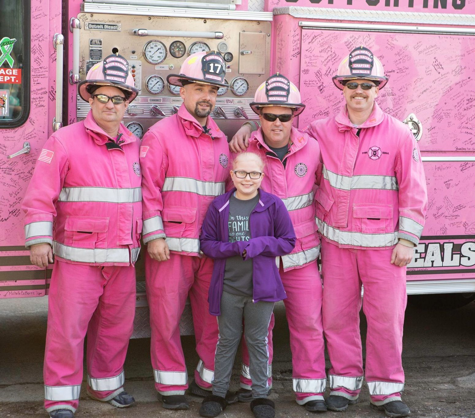 First responders in pink gear surprise girl, 10, diagnosed with leukemia