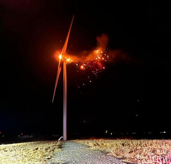 Iowa firefighters battle burning wind turbine, secondary fire in field